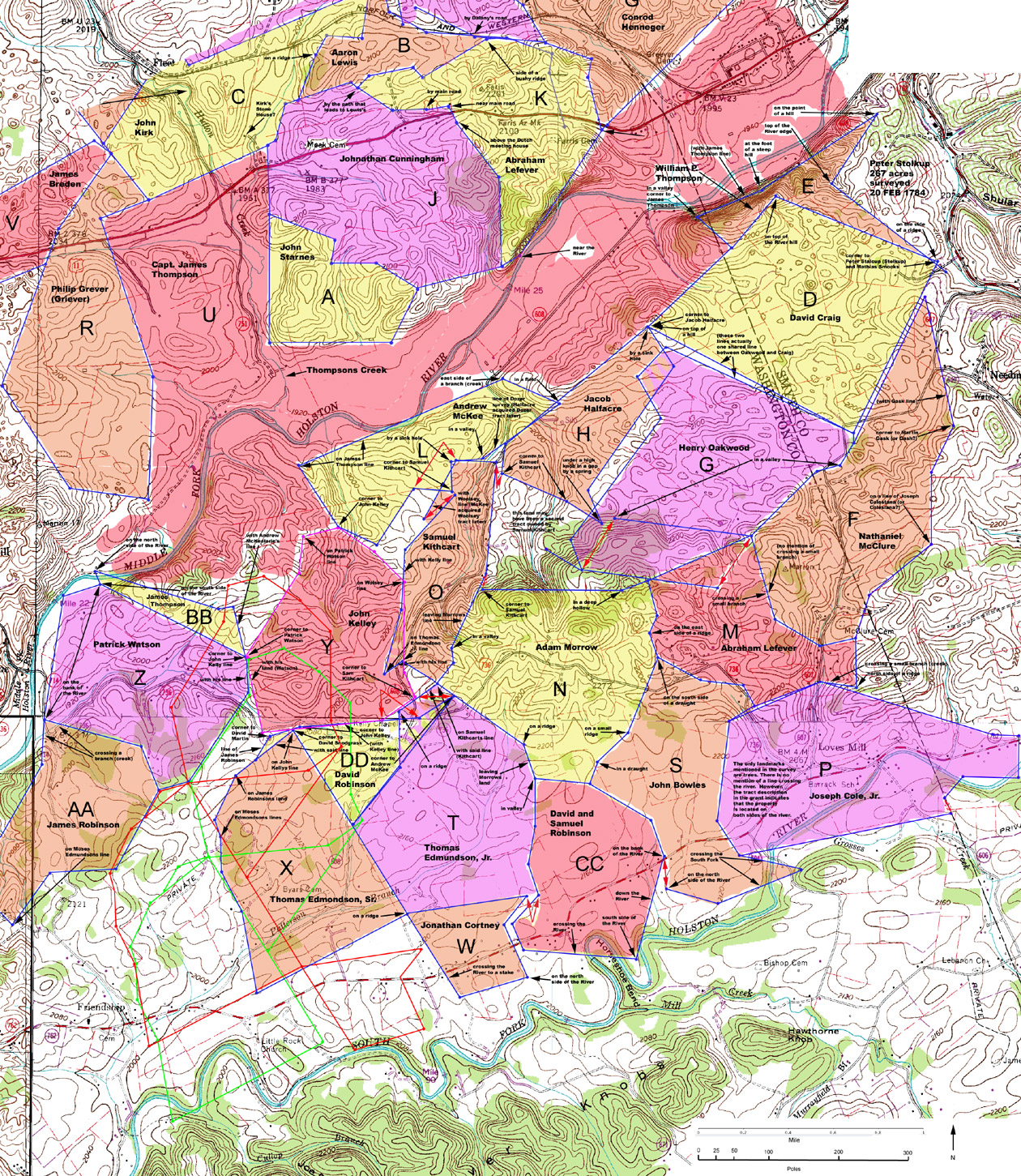 Between Middle and South Forks of Holston River - late 18th Century - Map